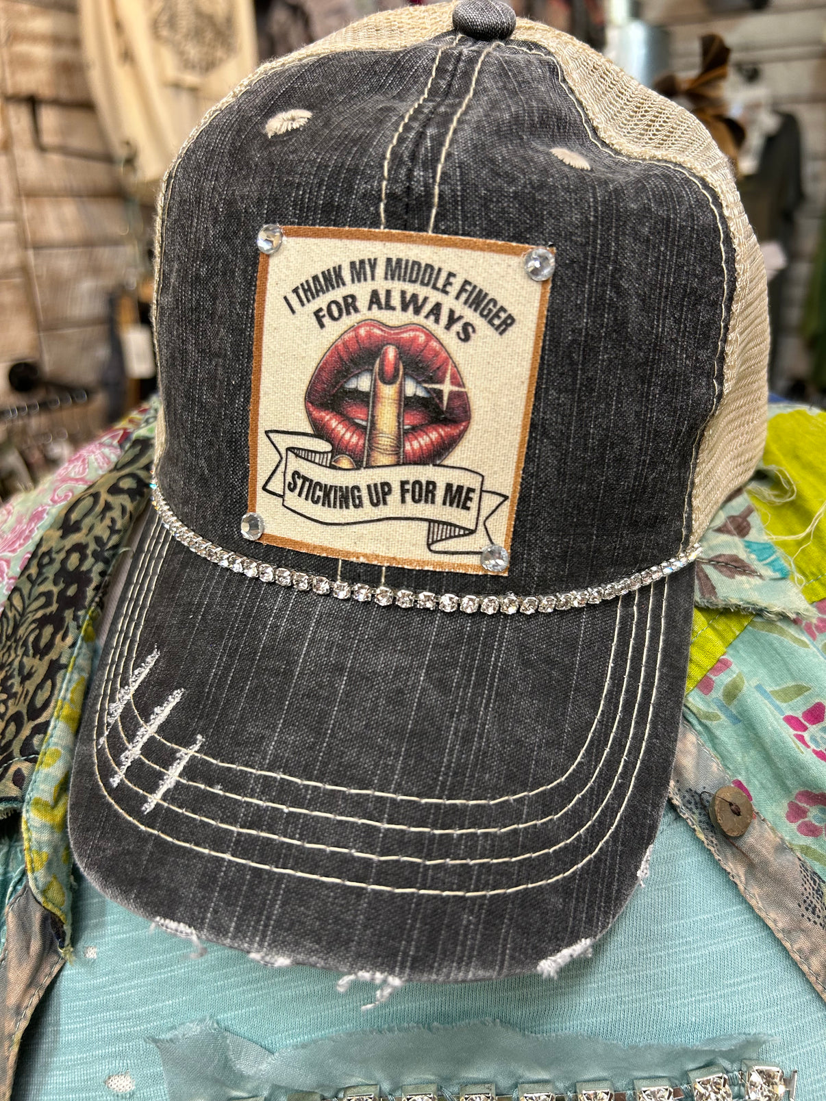 Middle Finger- Bling Ball Cap – Vintage Meets Boho at The Ole Mill